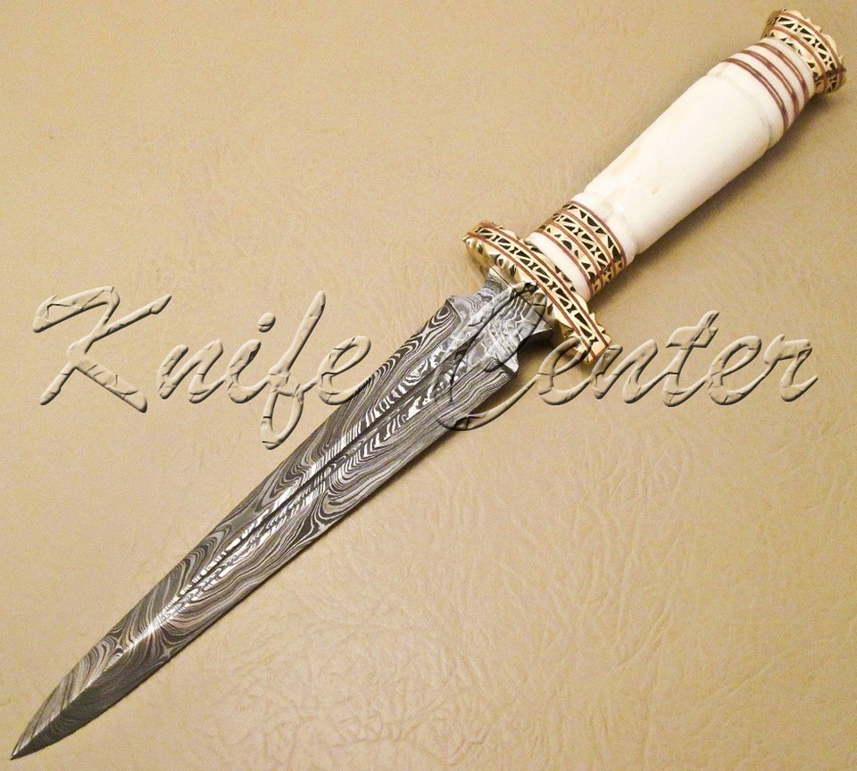 BEAUTIFUL CUSTOM HAND MADE DAMASCUS STEEL HUNTING DAGGER KNIFE HANDLE ...