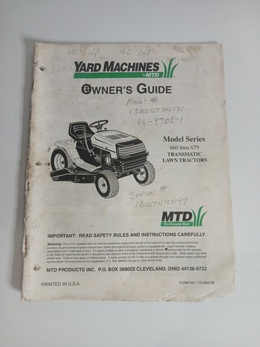 Yard Machines MTD LAWN Mower Tractor Model Series 660 Thru 679 Physical MANUAL | eBay