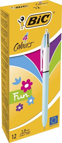 BIC 4 Colours Fun Retractable Ballpoint Pens - Box of 12 with Light ...