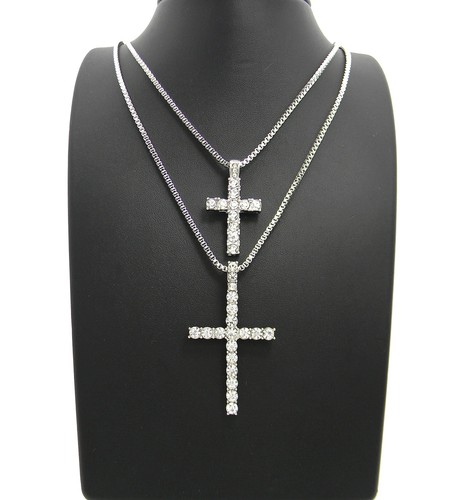NEW CROSS DOUBLE PENDANT & BOX CHAINS HIP HOP NECKLACE SET - RC2523 | eBay