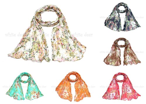 64" Flower Floral Print Oil Paint Wrinkle Scarf Wrap See Through Light ...