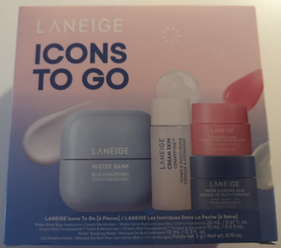 LANEIGE ICONS TO GO 4 SKINCARE KIT GIFT SET WATER BANK CREAM, SLEEPING ...