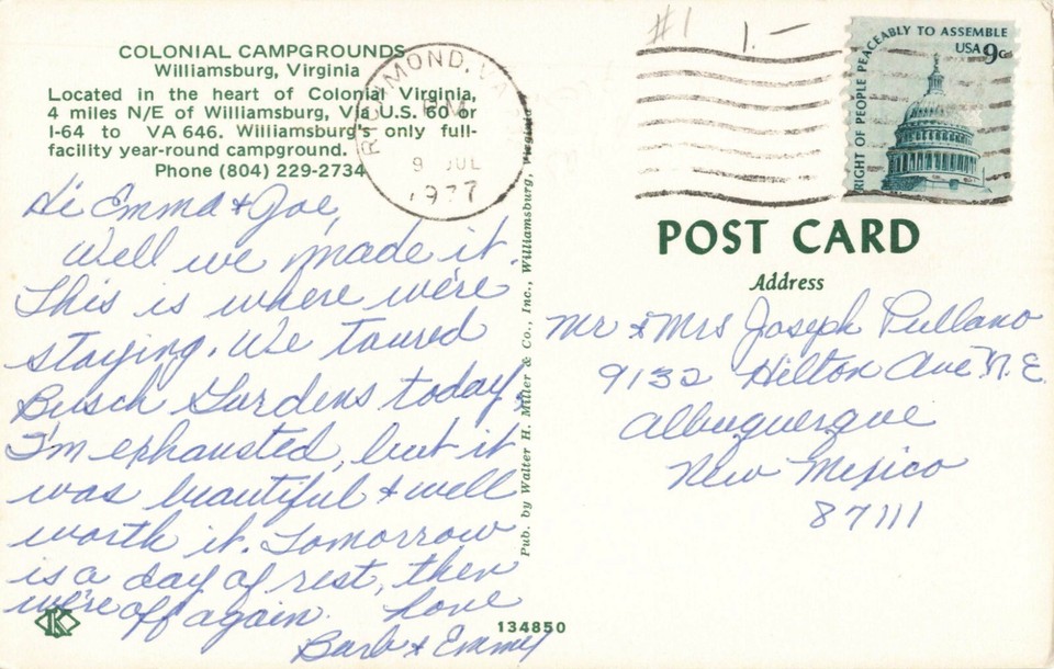 Postcard Colonial Campgrounds Williamsburg Virginia | eBay