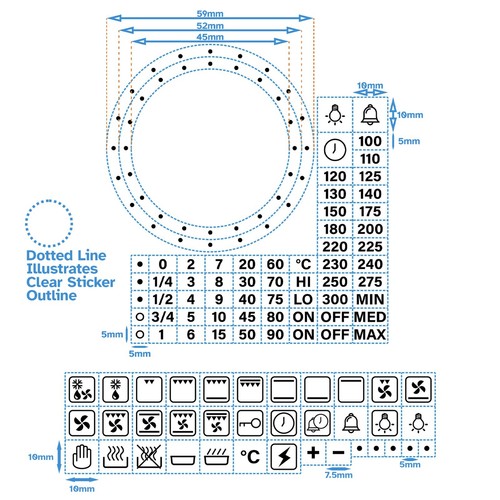 Combo 98pc 2 Size Dial Symbol Separate Oven Temperature Timer Knob ...