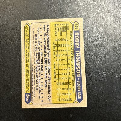 #658 Robby Thompson All-Star Rookie Cup San Francisco Giants 1987 Topps ...