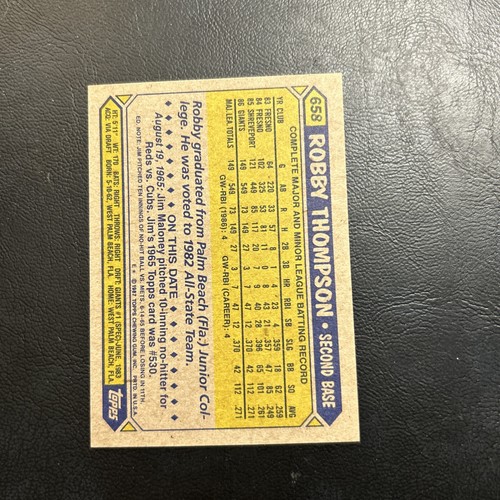 #658 Robby Thompson All-Star Rookie Cup San Francisco Giants 1987 Topps ...