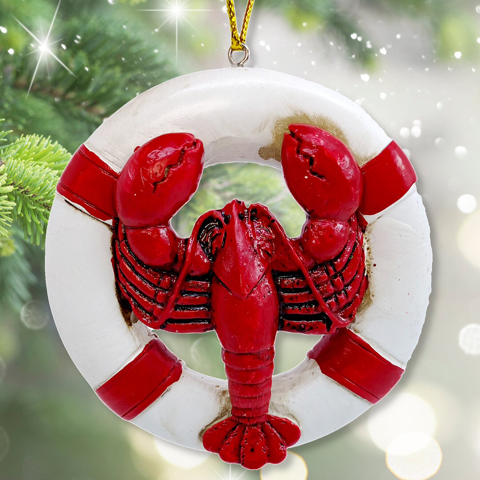 Lobster Life Ring Christmas Tree Ornament - Beach Coastal Nautical ...