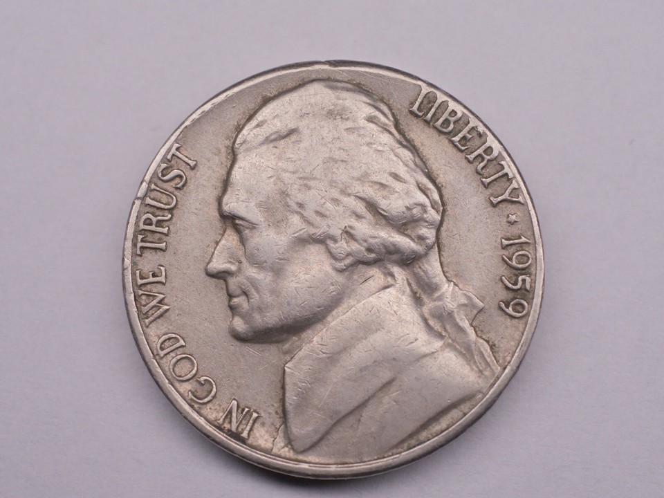 RARE 1959 D Jefferson Nickel Error Double Staple Coin - Retained Strike ...