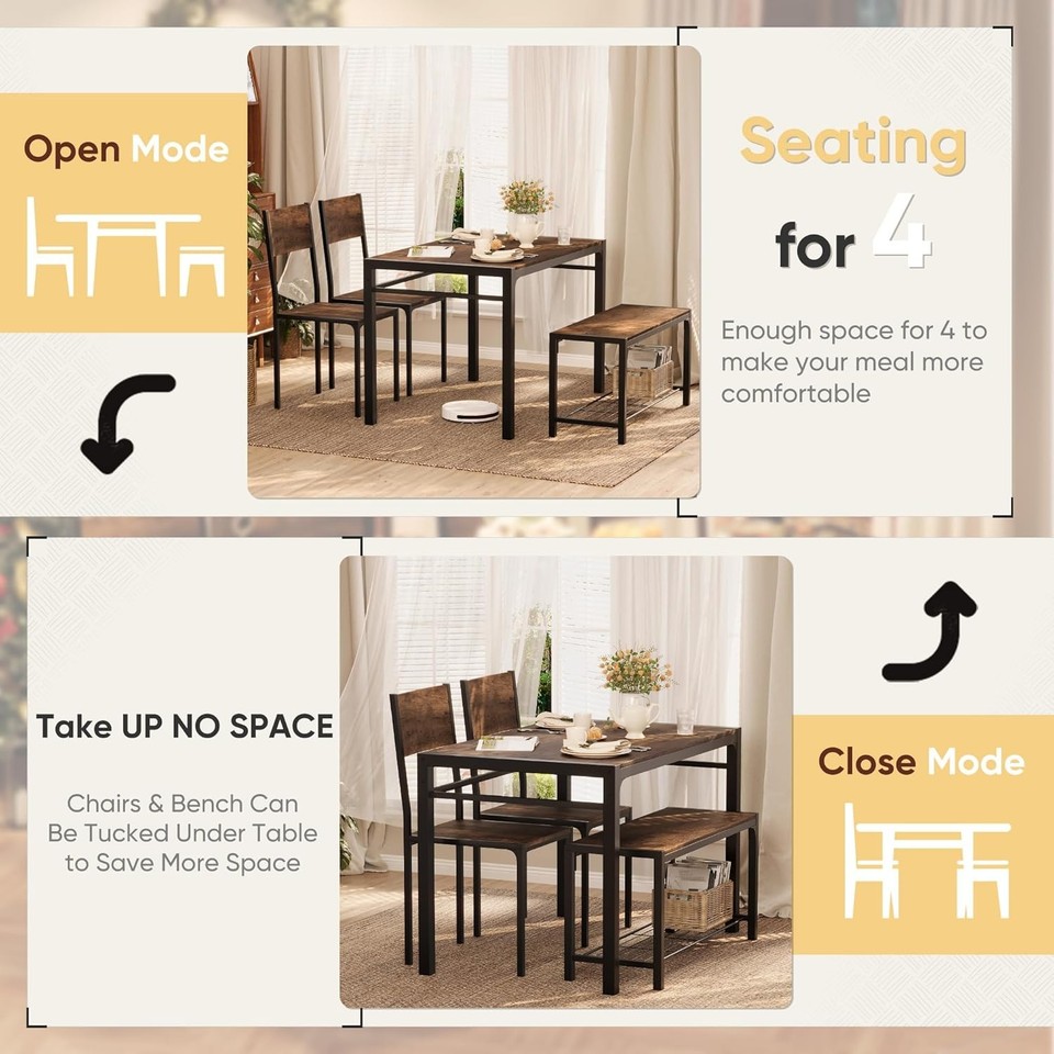 Kitchen Table and 2 Chairs for 4 with Bench 4 Piece Dining Sets for ...