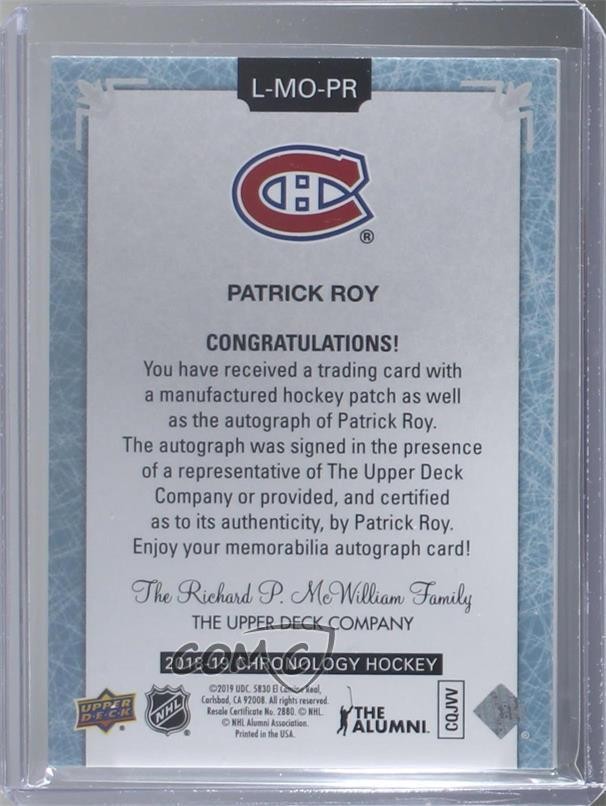 2018 Chronology Letterman Letter Relics /10 Patrick Roy #L-MO-PR Patch ...