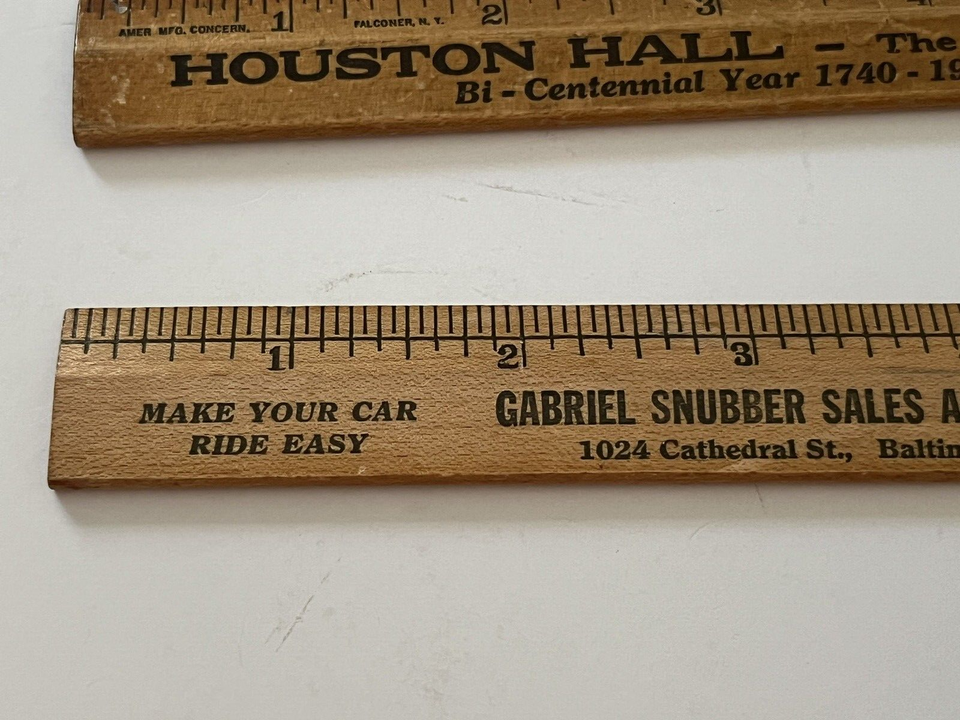 Lot of Two Vintage Advertising Rulers Wood 6" Gabriel Snubber Houston ...