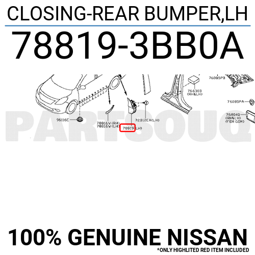 788193BB0A Genuine Nissan CLOSING-REAR BUMPER,LH 78819-3BB0A | eBay