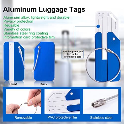 8 Pack Aluminum Luggage Tags Set with Name ID Card for Travel Suitcase ...