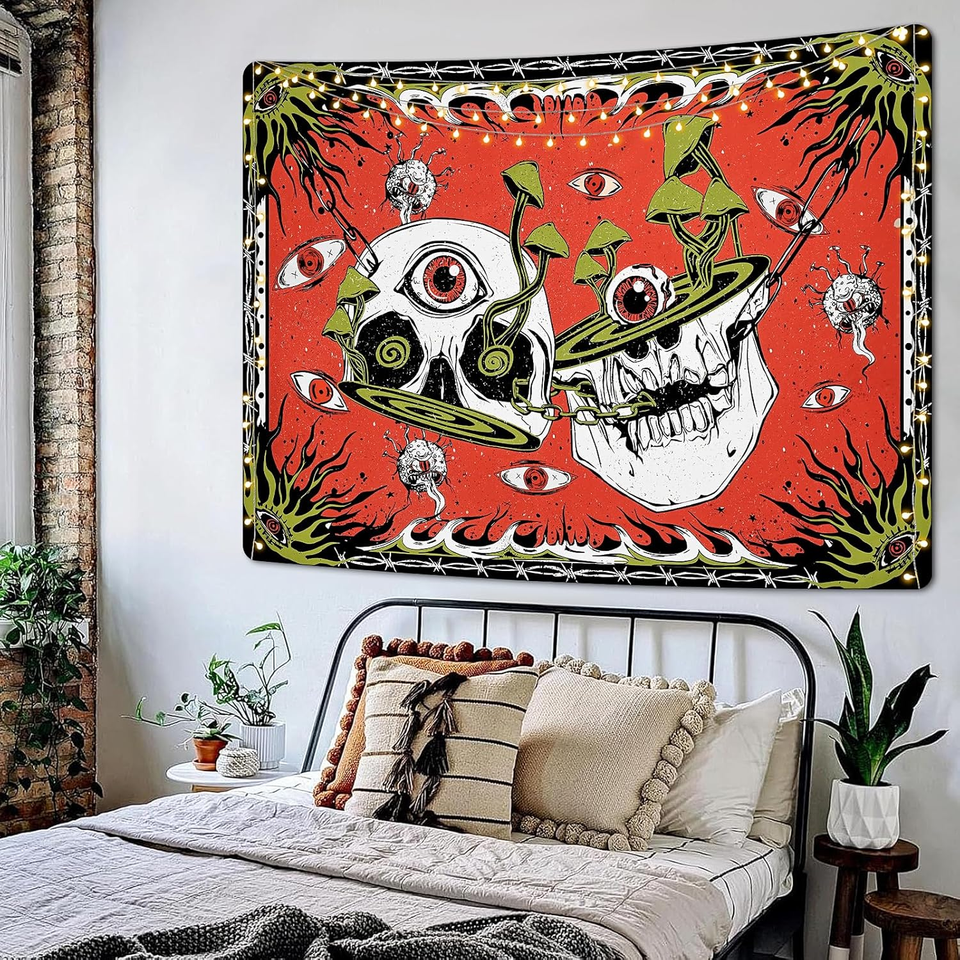 Skull Tapestry Mushroom Eye Tapestries Gothic Skeleton Tapestry Hippie ...