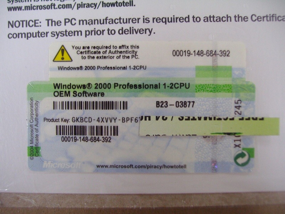 MICROSOFT WINDOWS 2000 PROFESSIONAL w/SP4 FULL OPERATING SYSTEM MS WIN ...