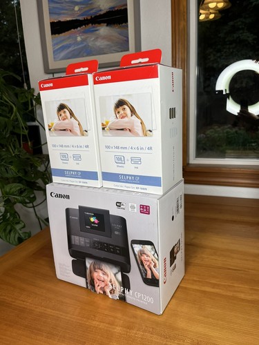 Canon Selphy CP1200 Black Wireless Photo Printer & 2 KP-108IN Boxes ...