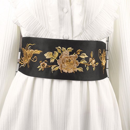 Lady Floral Embroidery Wide Belt Waistband Cummerbund for Dress Jacket ...