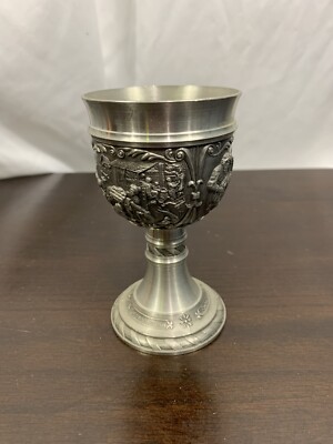 SKS Zinn Pewter Goblet Wine Glass Etched Germany Decor Collectibles | eBay