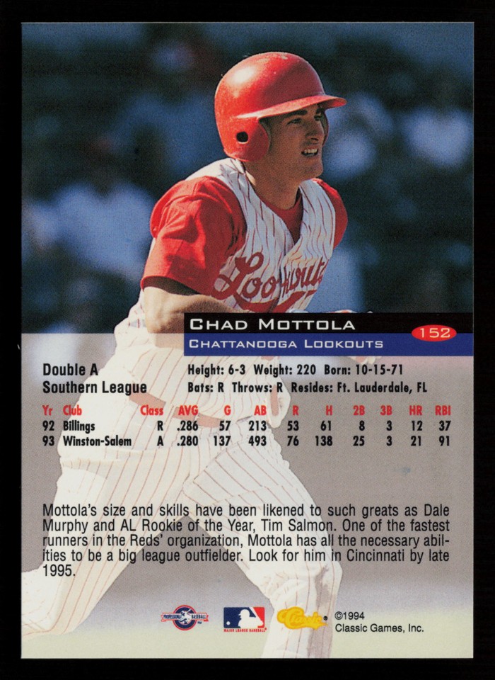 1994 Classic Chad Mottola #152 Chattanooga Lookouts Baseball Card | eBay