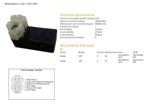 DZE MODULE D'ALLUMAGE CDI HONDA CRF50/70F '04-'12 (30410-GW8-670) | eBay