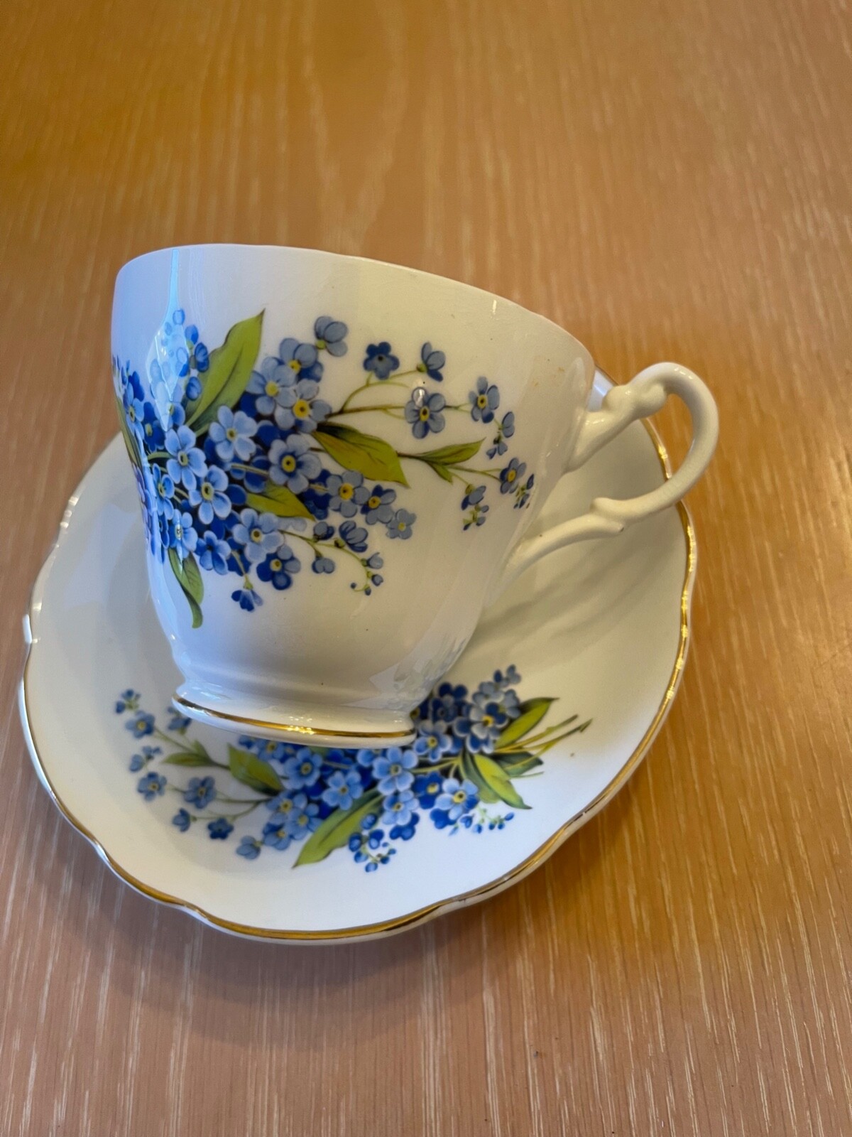 Vintage Royal Ascot Tea Cup/Saucer Blue Floral England Bone China Gold Trim | eBay