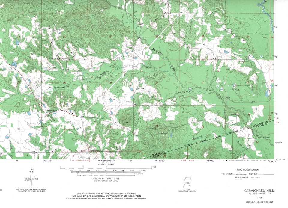 Carmichael Quadrangle Mississippi 1964 USGS Topo Map 7.5 Minute ...