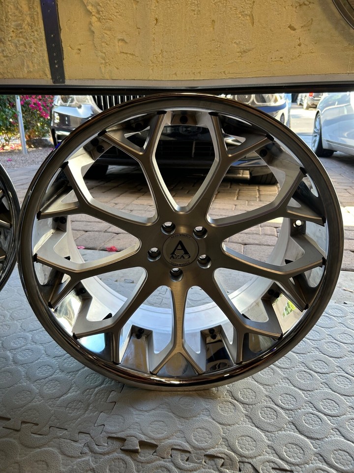 22" STAGGERED AZAD WHEELS AZ99 SILVER WITH CHROME SS LIP RIMS (P02 ...