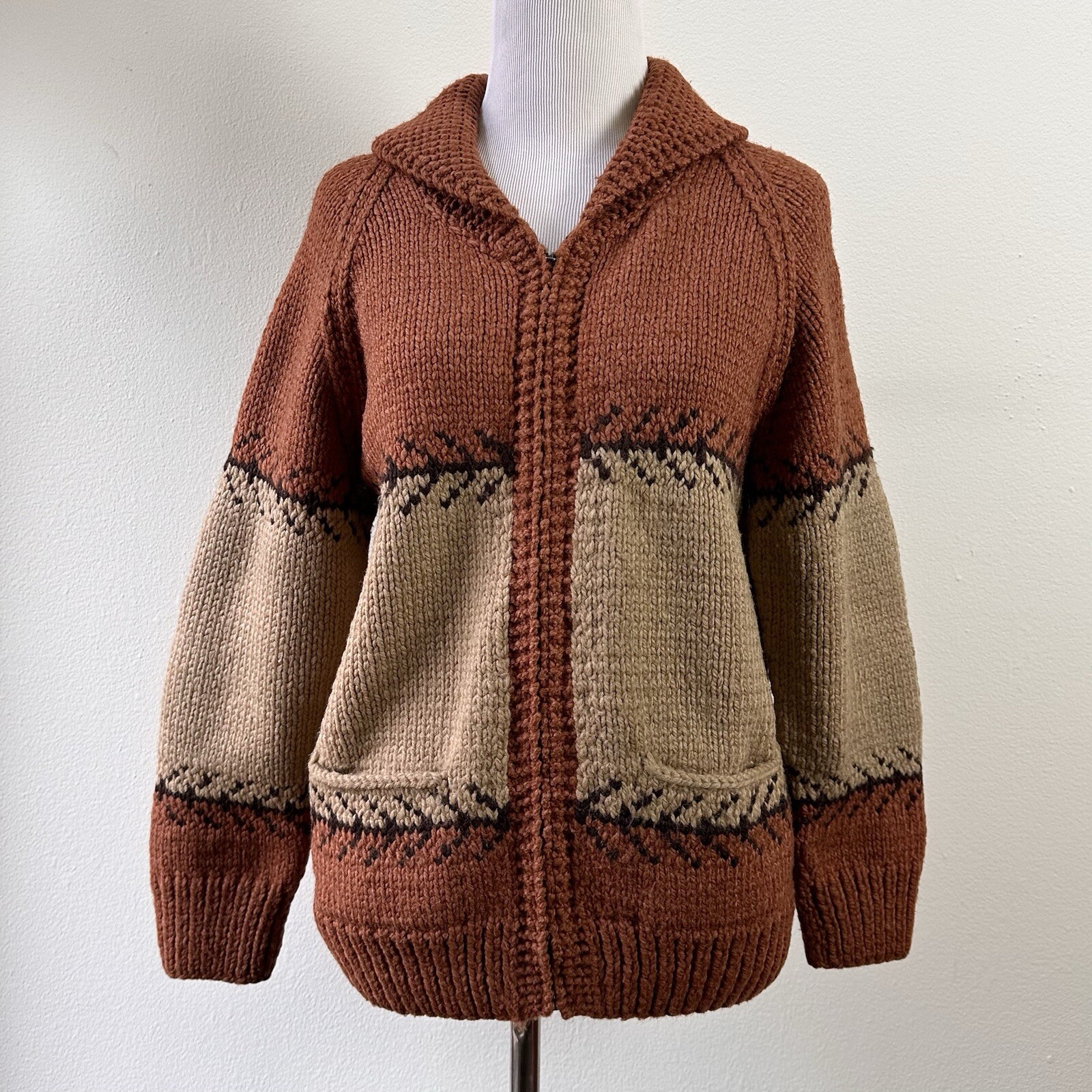 50’s Cowichan Cardigan Zip Up Wool Sweater Size Small… - Gem