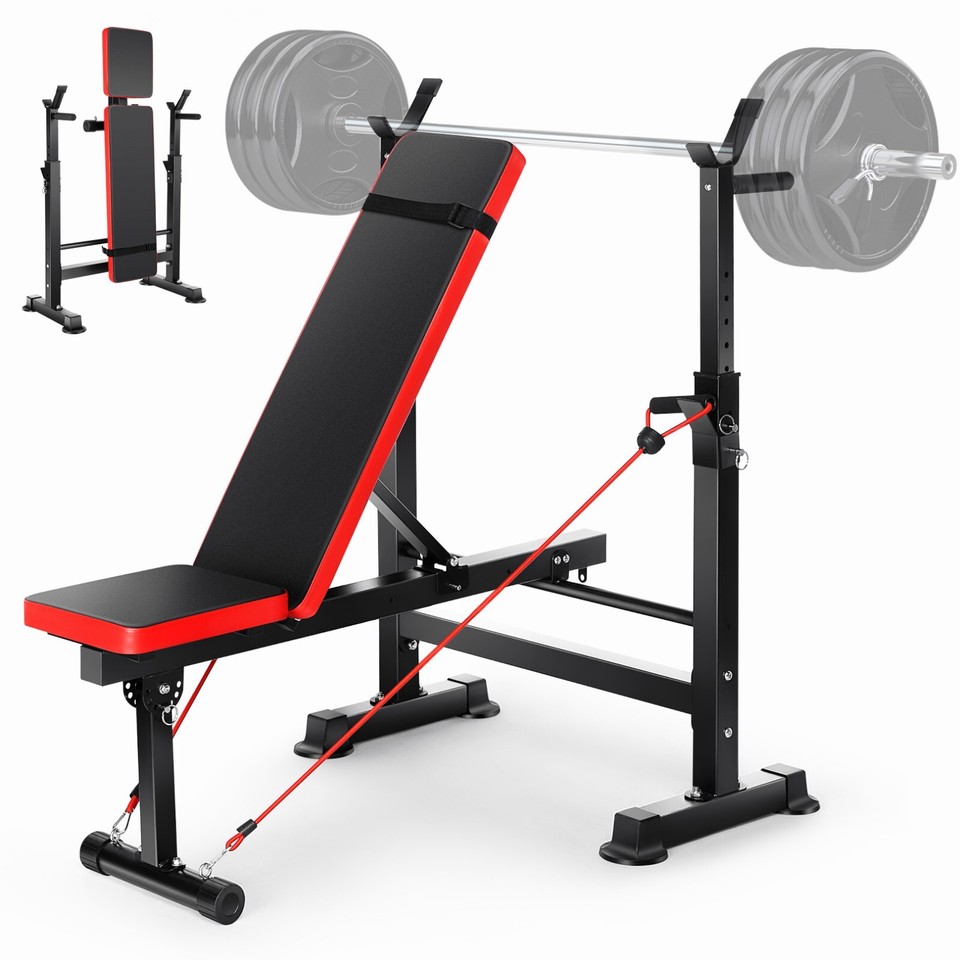 Olympic Weight Bench w/Squat Rack Bench Press w/Leg Developer Preacher ...