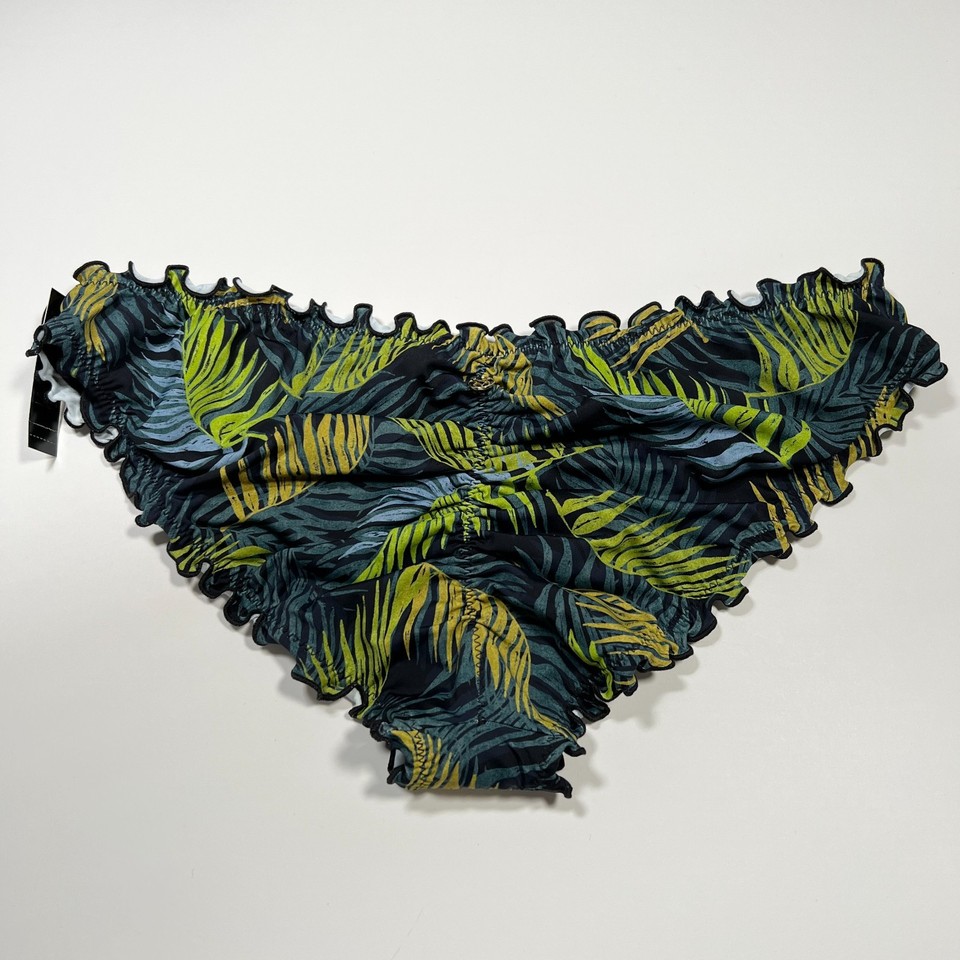 Victoria Secret Small S Bikini Bottom Ruffle Cheeky Ruched Back Palm ...