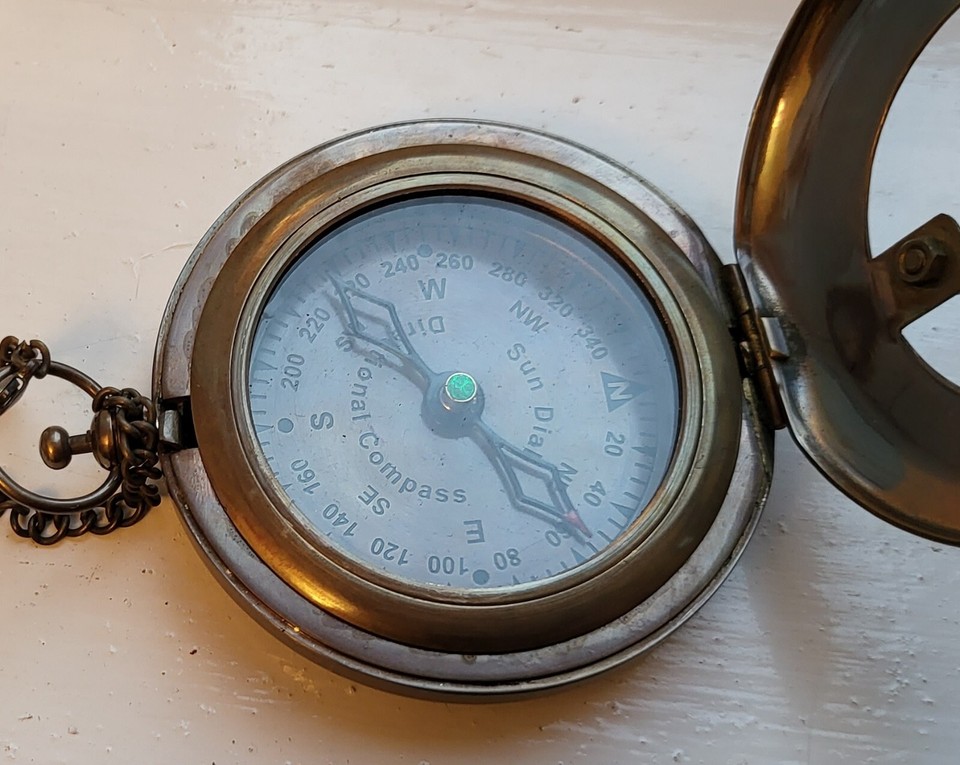 Sun Dial Pocket Watch Antique Old Gold Lustre Unusual Compass Navy ...