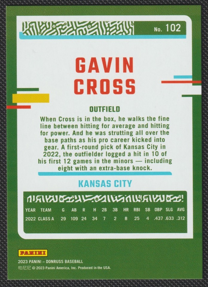 Gavin Cross #102 - 2023 Donruss Baseball Career Stat Line /500 | eBay