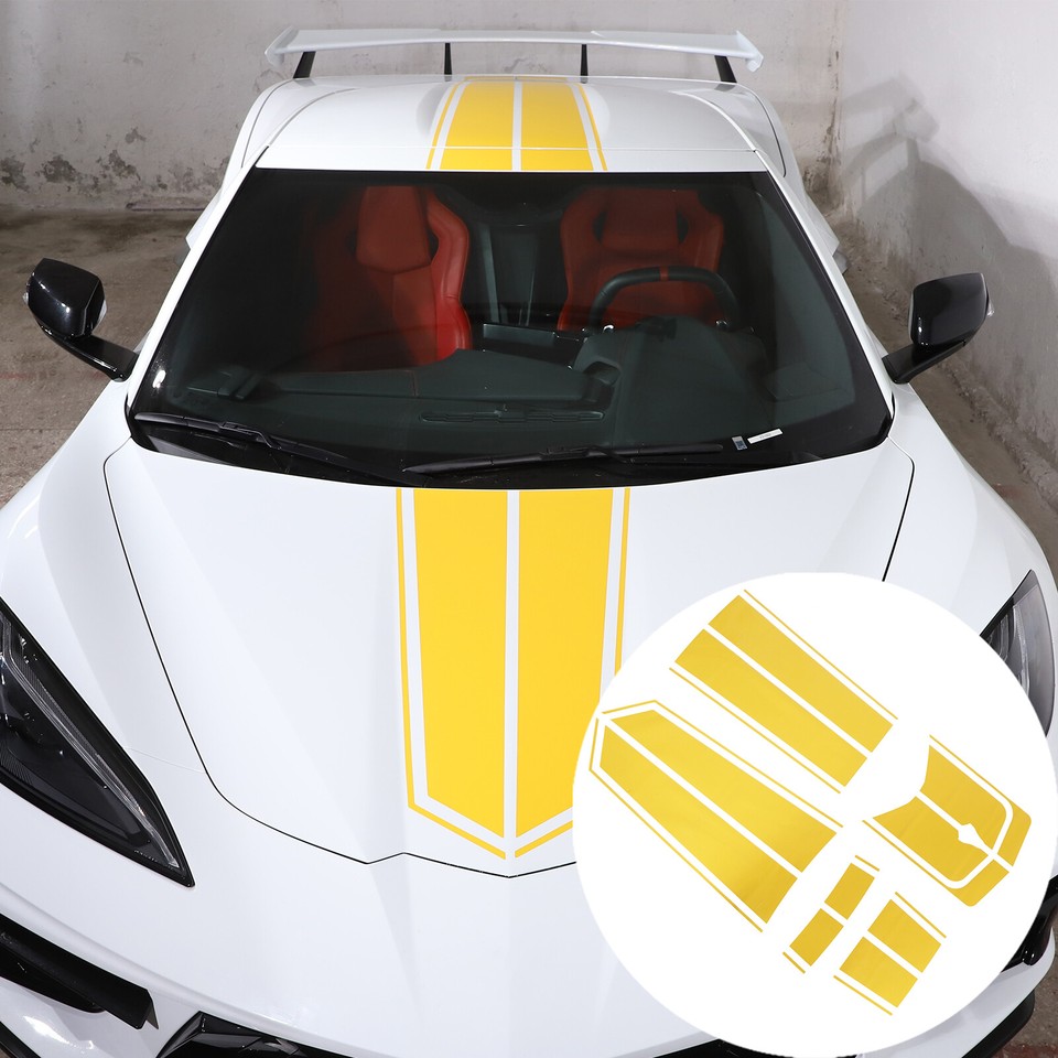 For 20-21 C8 Corvette Yellow Racing Stripes Overlay Graphic Decal Vinyl ...