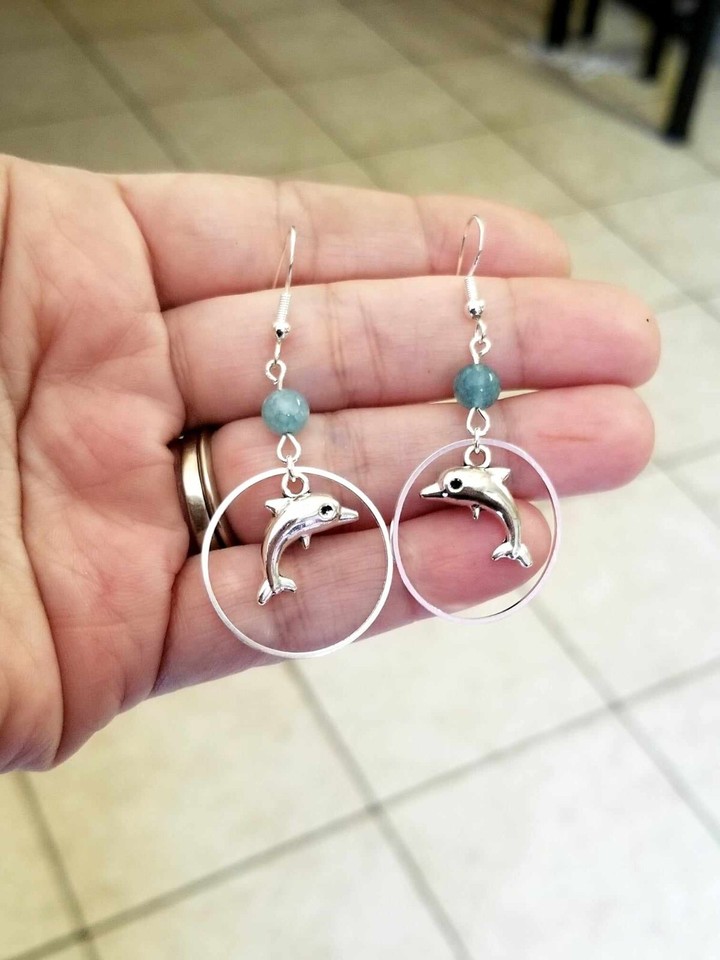 Silver Dolphin Earrings, Aquamarine Earrings, Dolphin Dangle Earrings ...