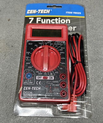 Cen-Tech 7 Function Digital Multimeter AC DC Voltage Current LCD 98025 ...