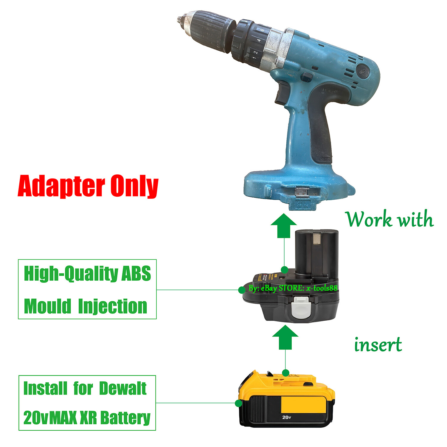 Adapter for Makita Older 18v Cylindrical Slot Tools To for DeWalt 20v ...