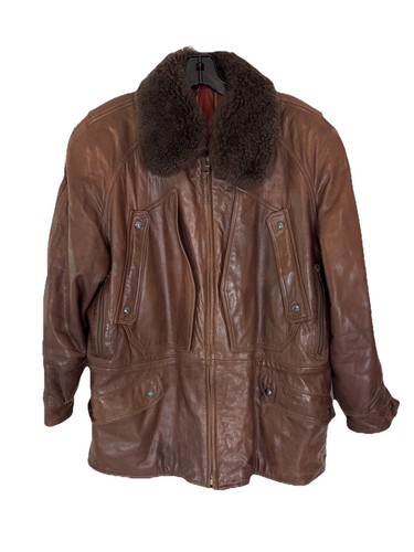 Vintage Ruffo Boticelli Italian Leather Coat Jacket Shearling Collar ...