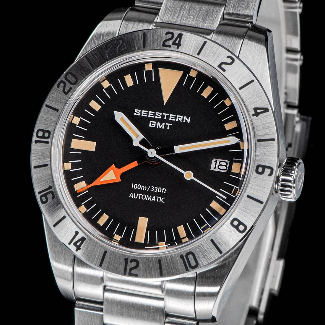 Seestern Heritage S436 Automatique GMT Acier Noir Date Saphir Montre ...