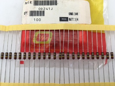 (50 pcs) OD241J Ohmite, 1/4 Watt 240 Ohm 5%, Carbon Composition ...