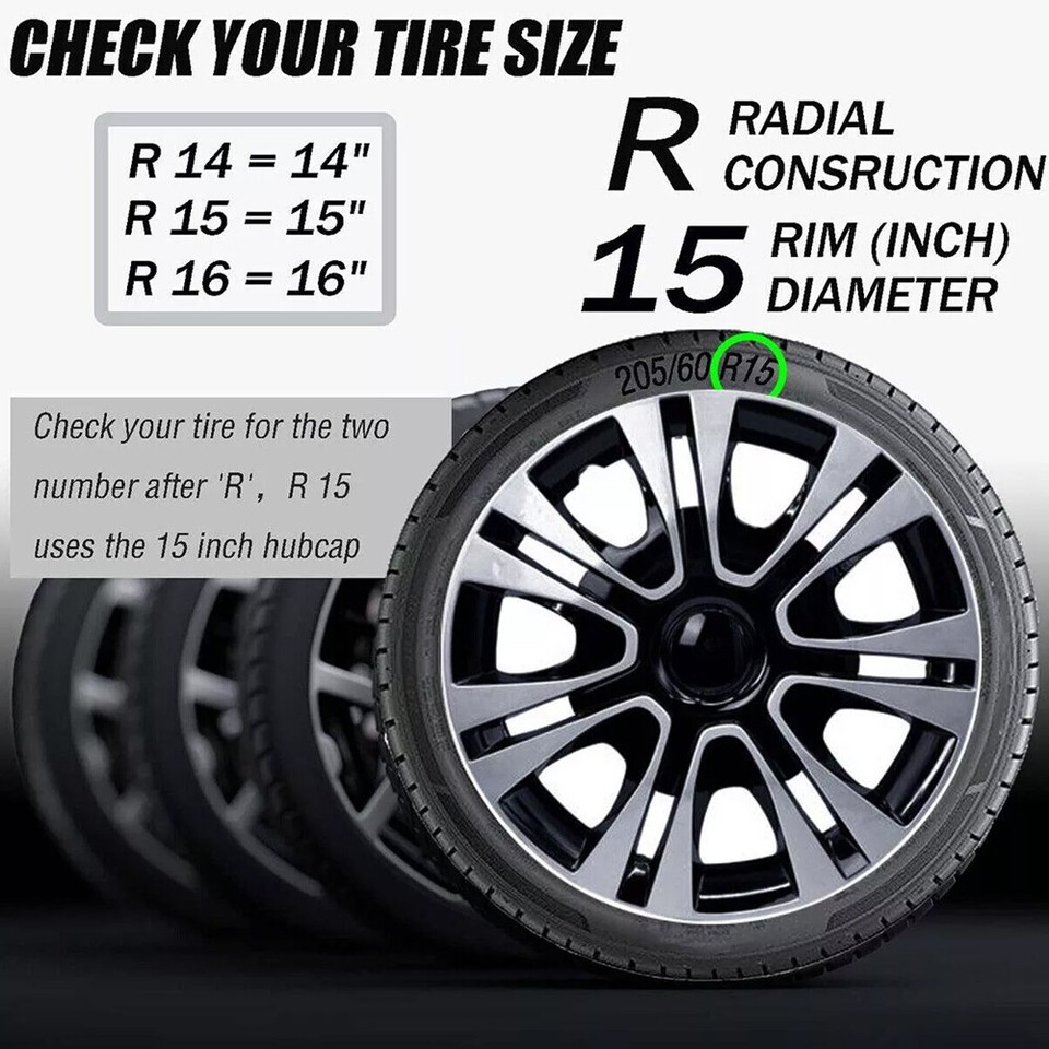 15'' Set of 4 Hubcaps Wheel Covers Snap On R15 Tire Steel Rims For ...
