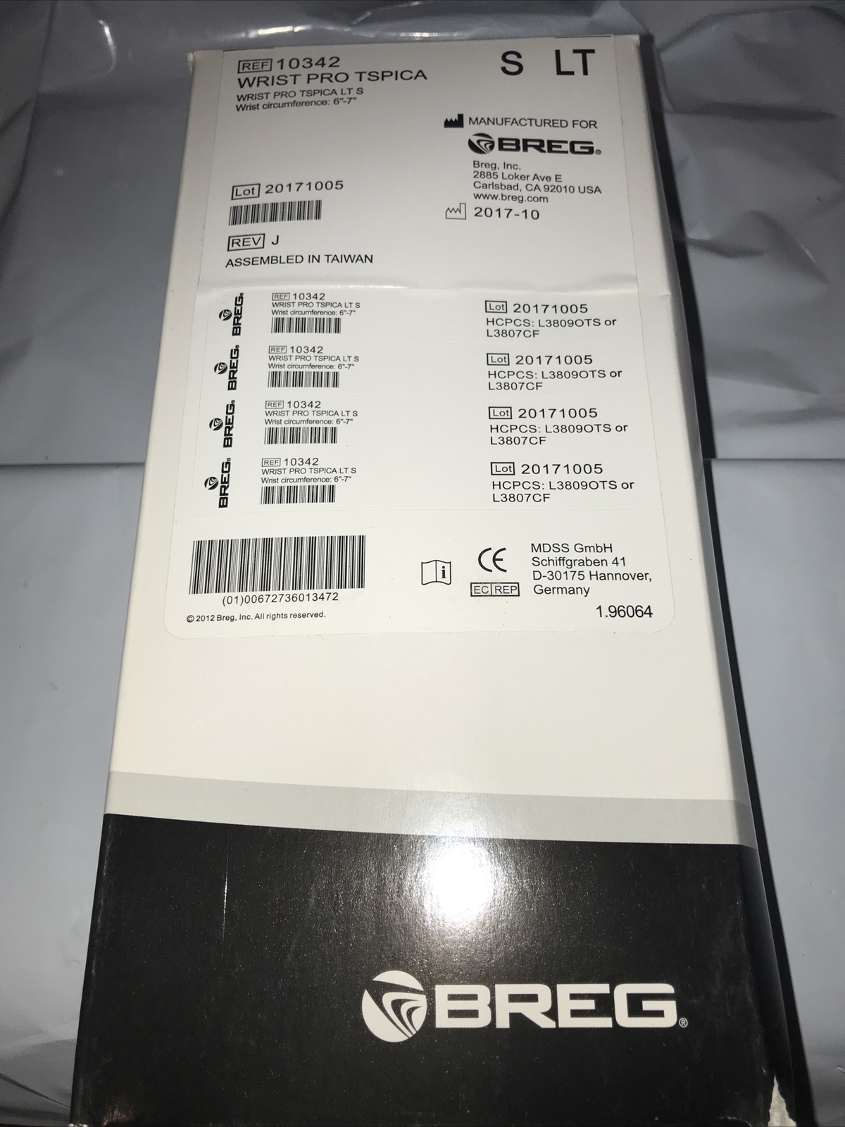 Breg Wrist Pro Brace With Thumb Spica,SMALL-LEFT . New ! Wrist Brace ...