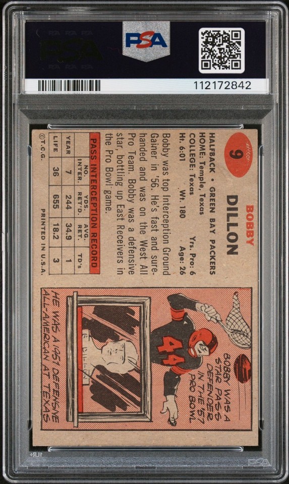Bobby Dillon Autographed 1957 Topps Football HOF Packers Card #9 AUTO ...