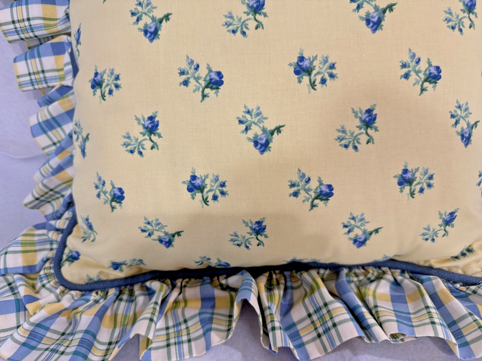 Waverly 16" Throw Pillow Yellow Background with Blue Floral Print ...