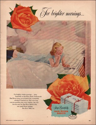 1949 Vintage ad Dan Rivers Sheets retro Linens Rose Bed Book Model 02 ...