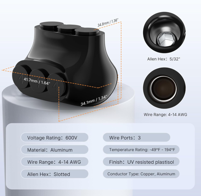 Pack of 6, 4-14 AWG Insulated Multi-Tap Connector, 3 Wire Port Single ...