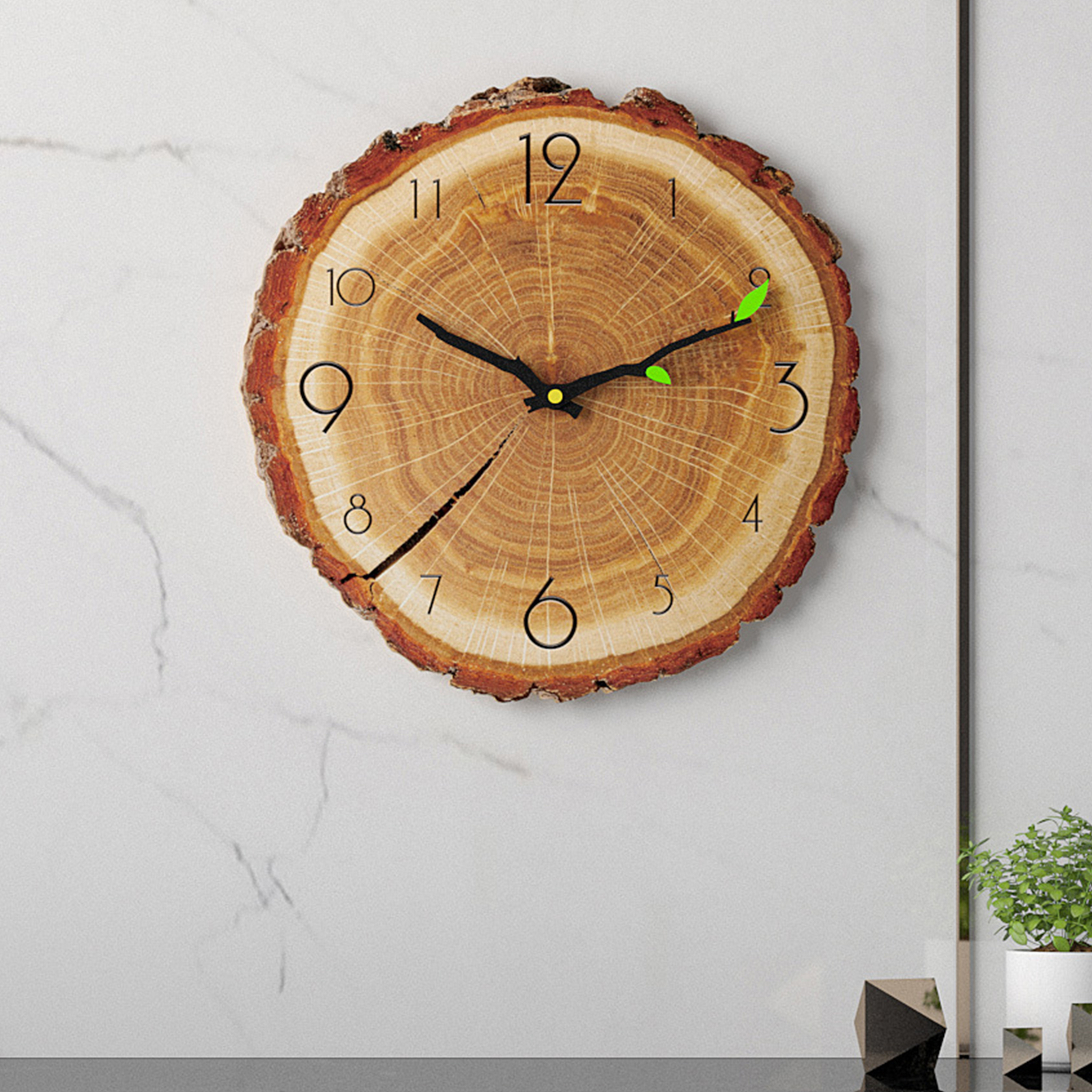 Branch-shaped Hands Clock Bedroom Wall Wood Grain Unique Tree Stump ...