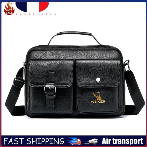 Vintage Men PU Leather Messenger Bag Multi Pockets Small Handbags ...