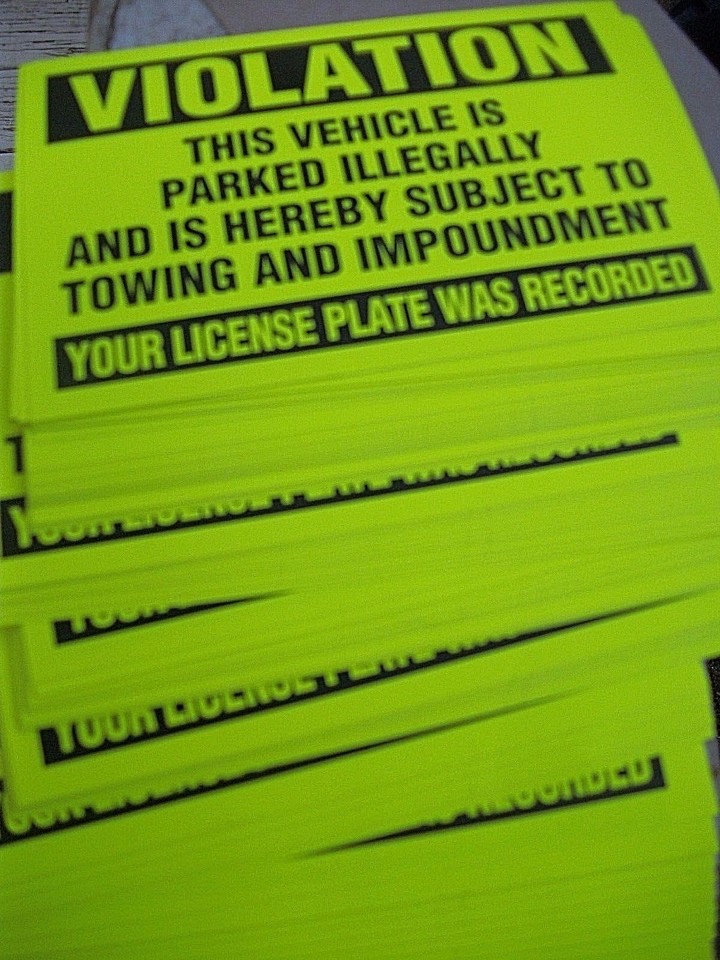 100-Yellow Violation Parked illegally Towing Impound Warning No Parking ...