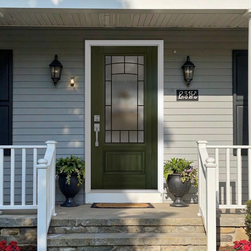 36x80in Fiberglass Front Door, Smooth Brushed Exterior KD Door with ...