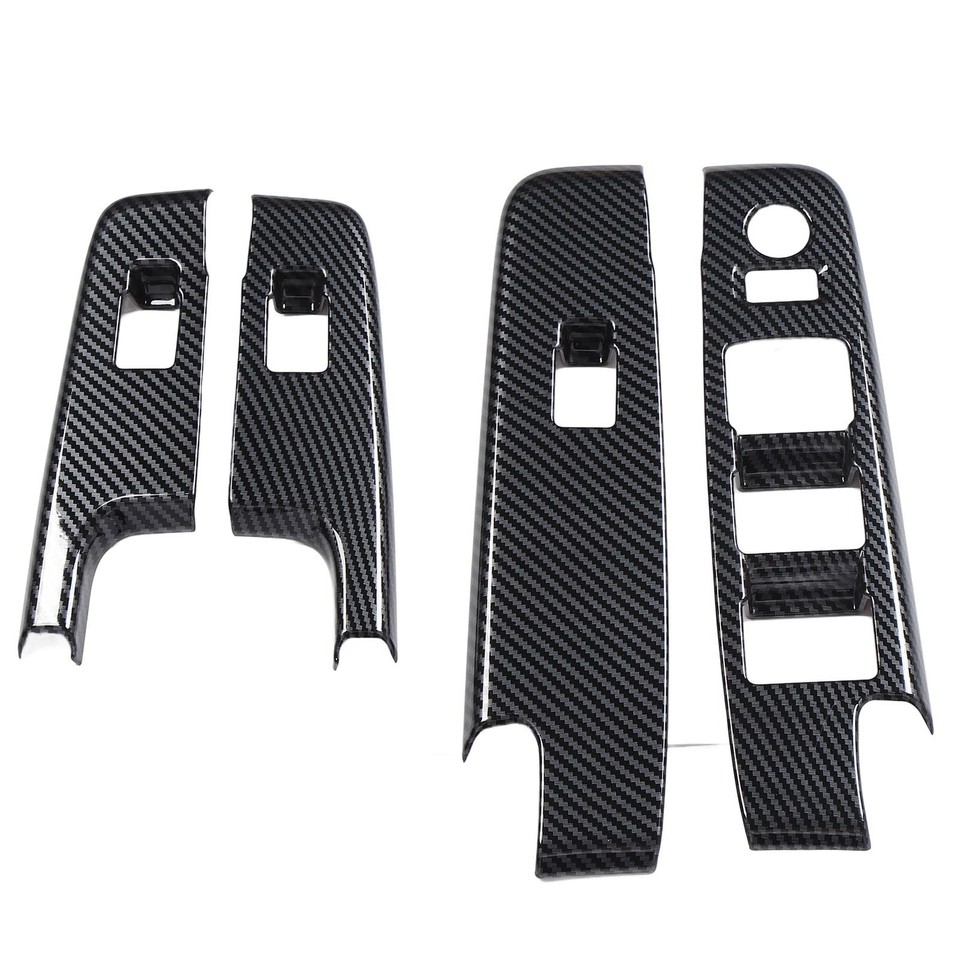 ༝4Pcs Car Window Control Switch Panel Cover Carbon Fiber Color Power ...